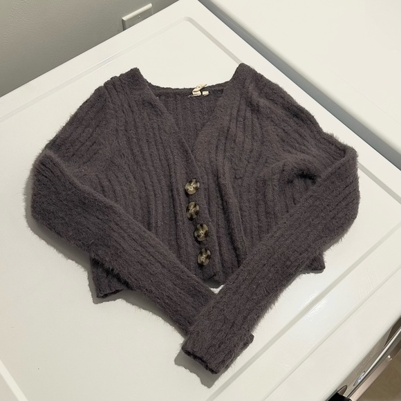 Tops | Fuzzy Crop Dark Purple Cardigan | Poshmark